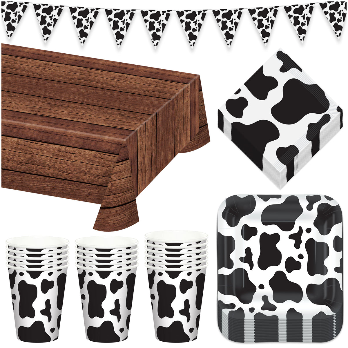 Cow Print Party Pack - Black and White Cow Paper Dessert Plates, Napki ...