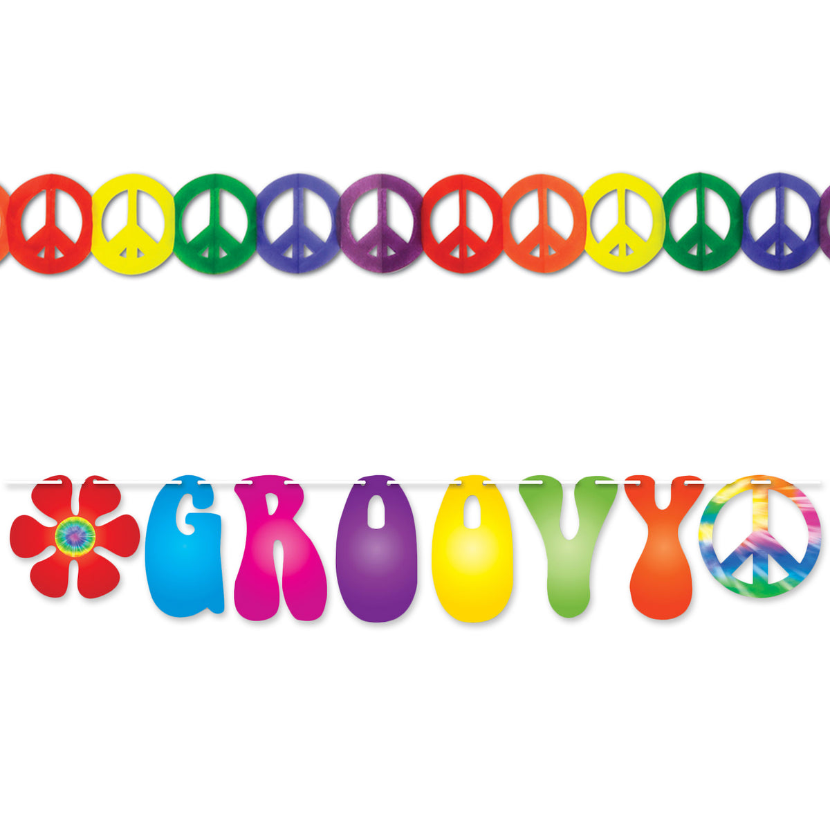 Peace Sign & Groovy Banner Garlands for Tie Dye Hippie and 60's Party ...