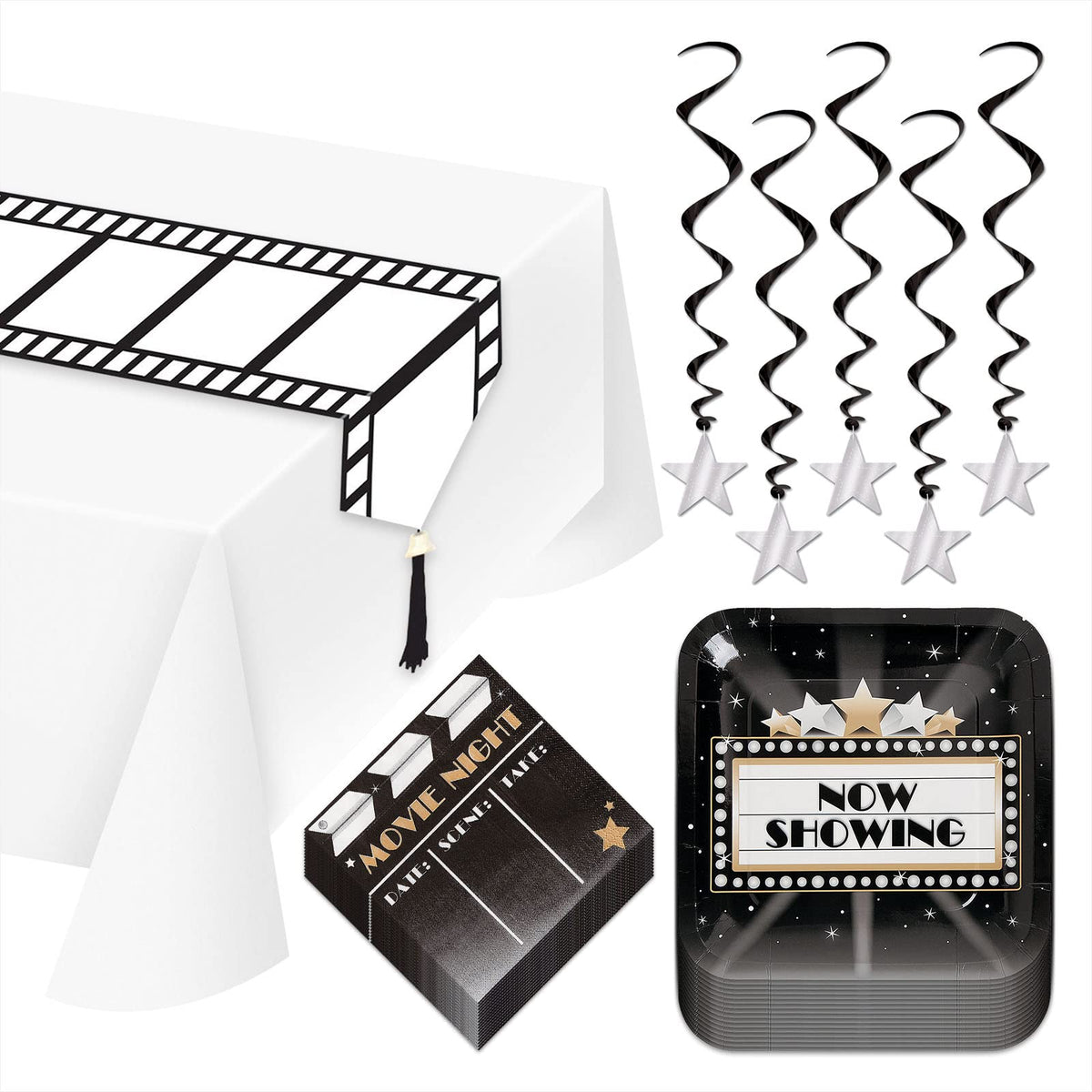 Movie Night Party Pack - Paper Dinner Plates, Lunch Napkins, Film Stri ...