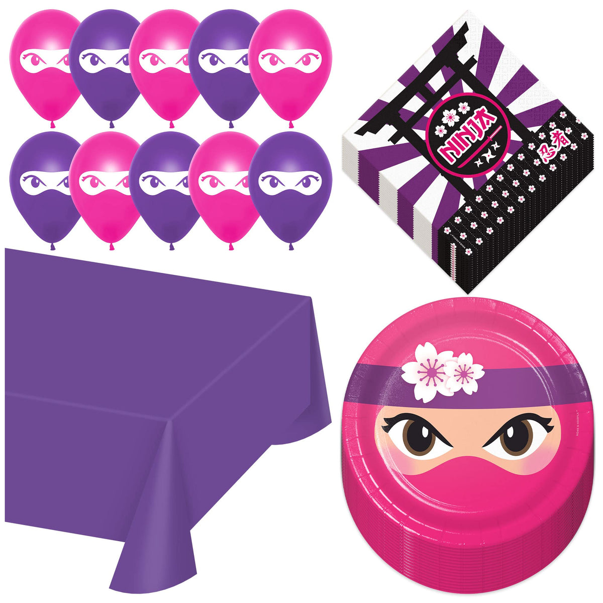 Pink Ninja Party Pack - Pink and Purple Ninja Girl Paper Dessert Plate – Home & Hoopla