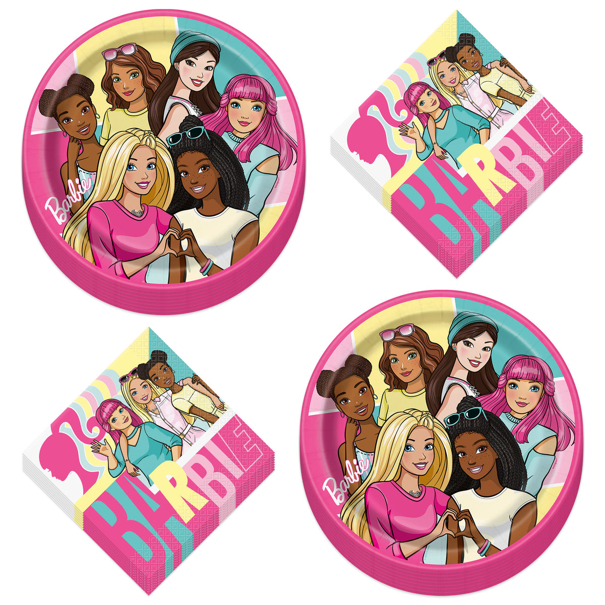 Barbie Party Supplies - Round Paper Dinner Plates and Lunch Napkins (S ...