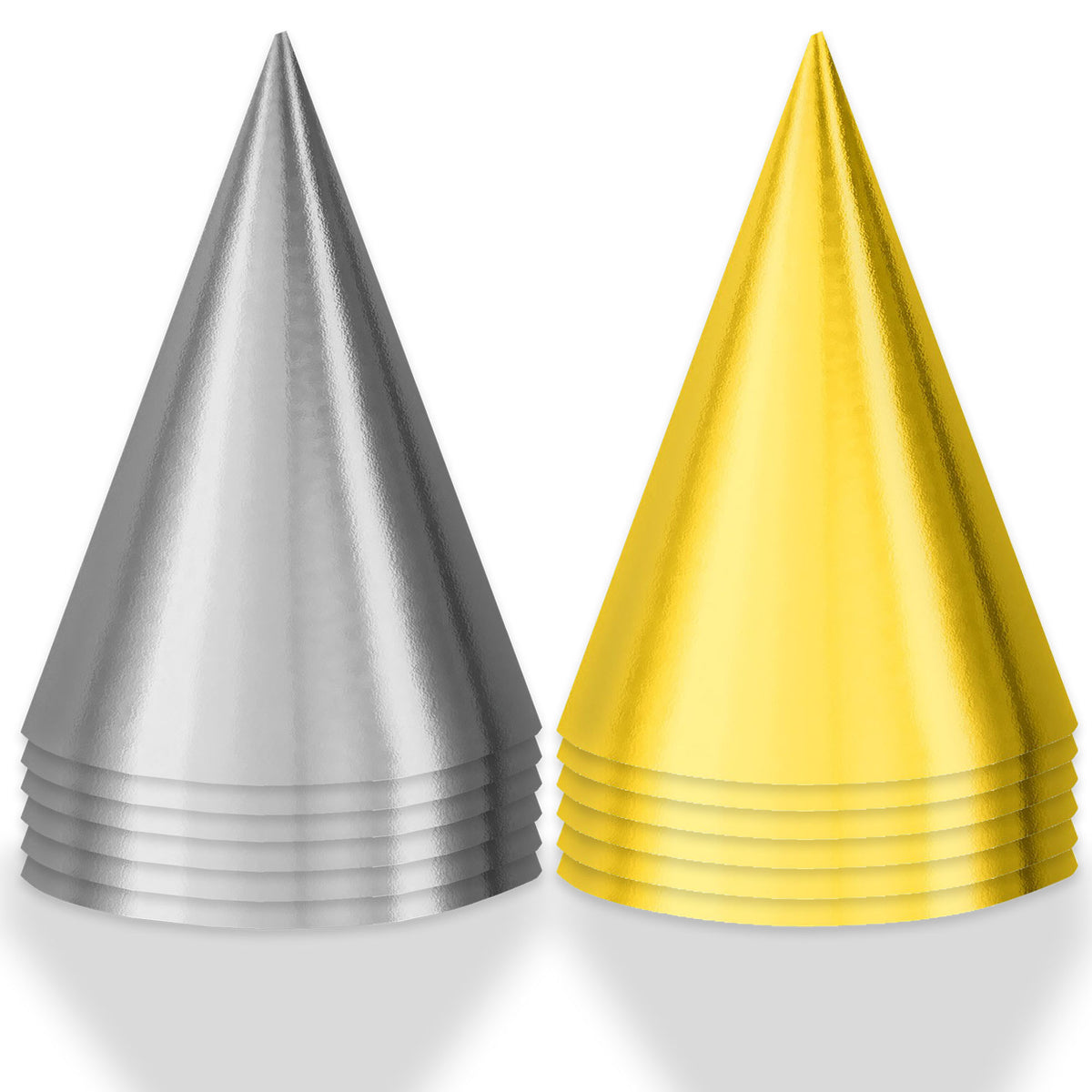 Solid Silver and Gold Foil Cone Party Hat Birthday Accessories, 12 Cou ...