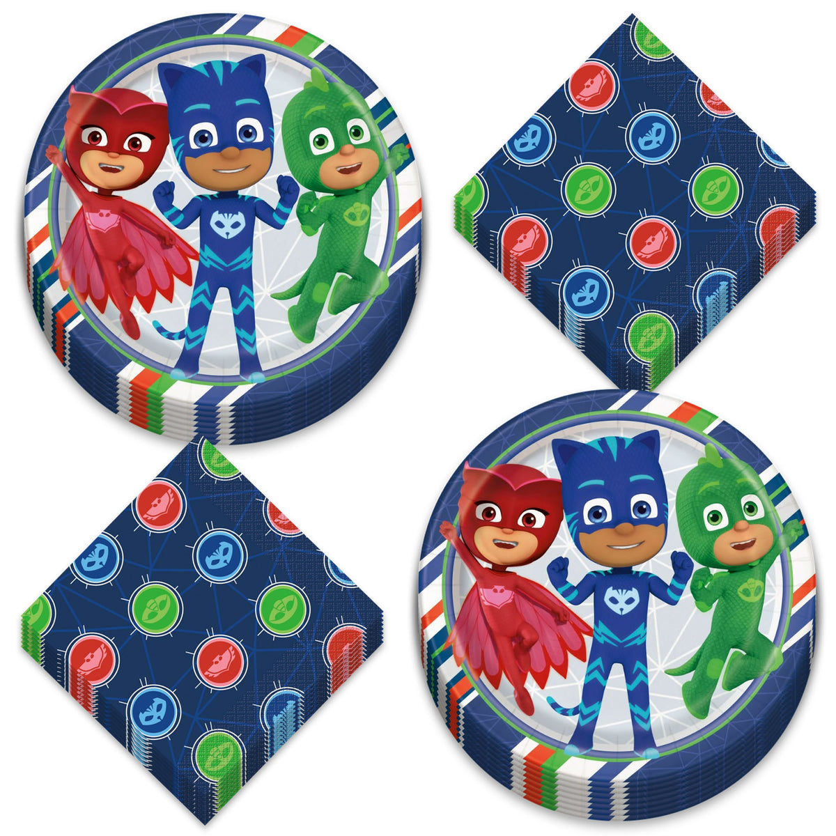 PJ Masks Theme Birthday Party Round Paper Dinner Plates and Lunch Napk ...