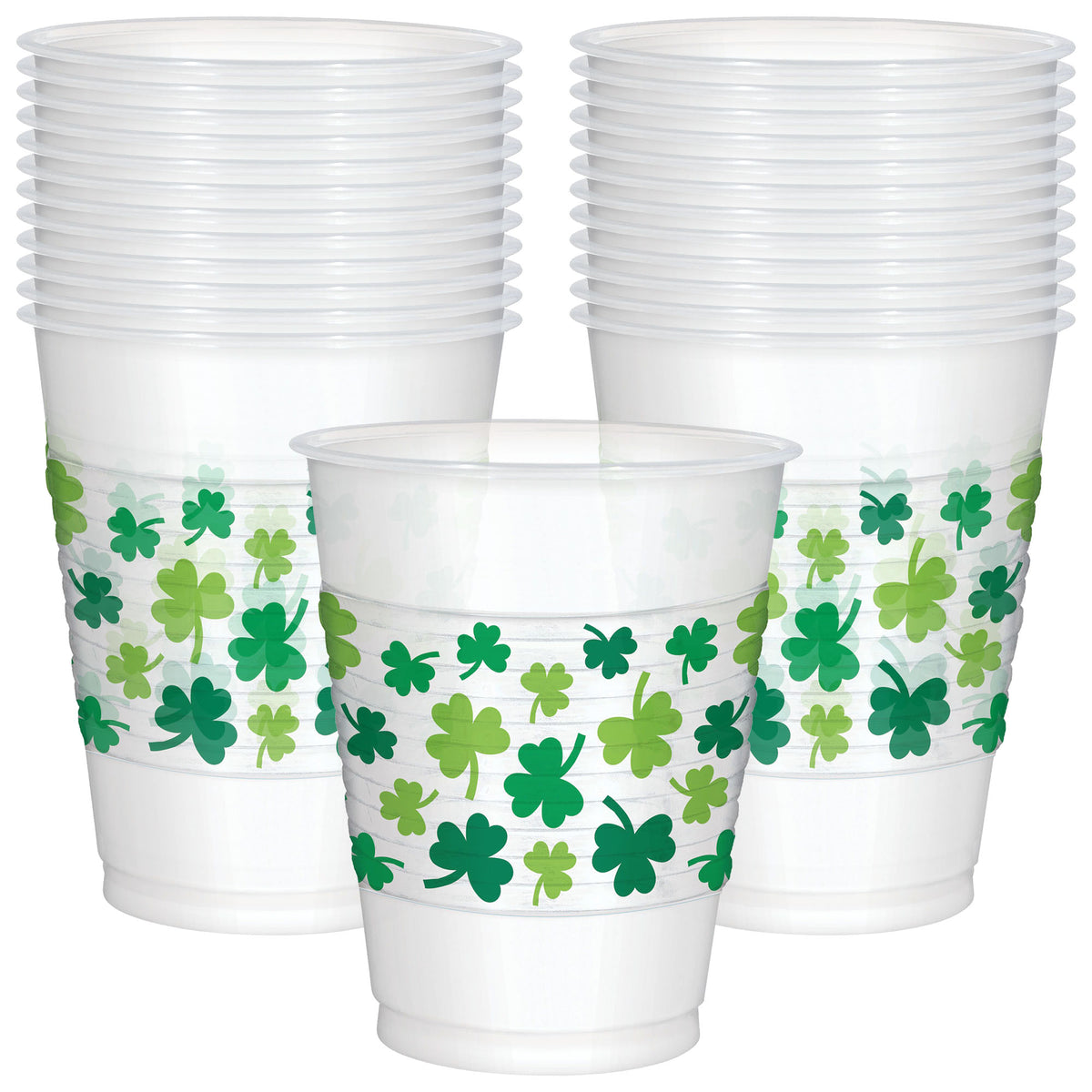 St. Patrick's Day Lucky Clover Green Shamrock 16 Ounce Plastic Cups, 2 ...