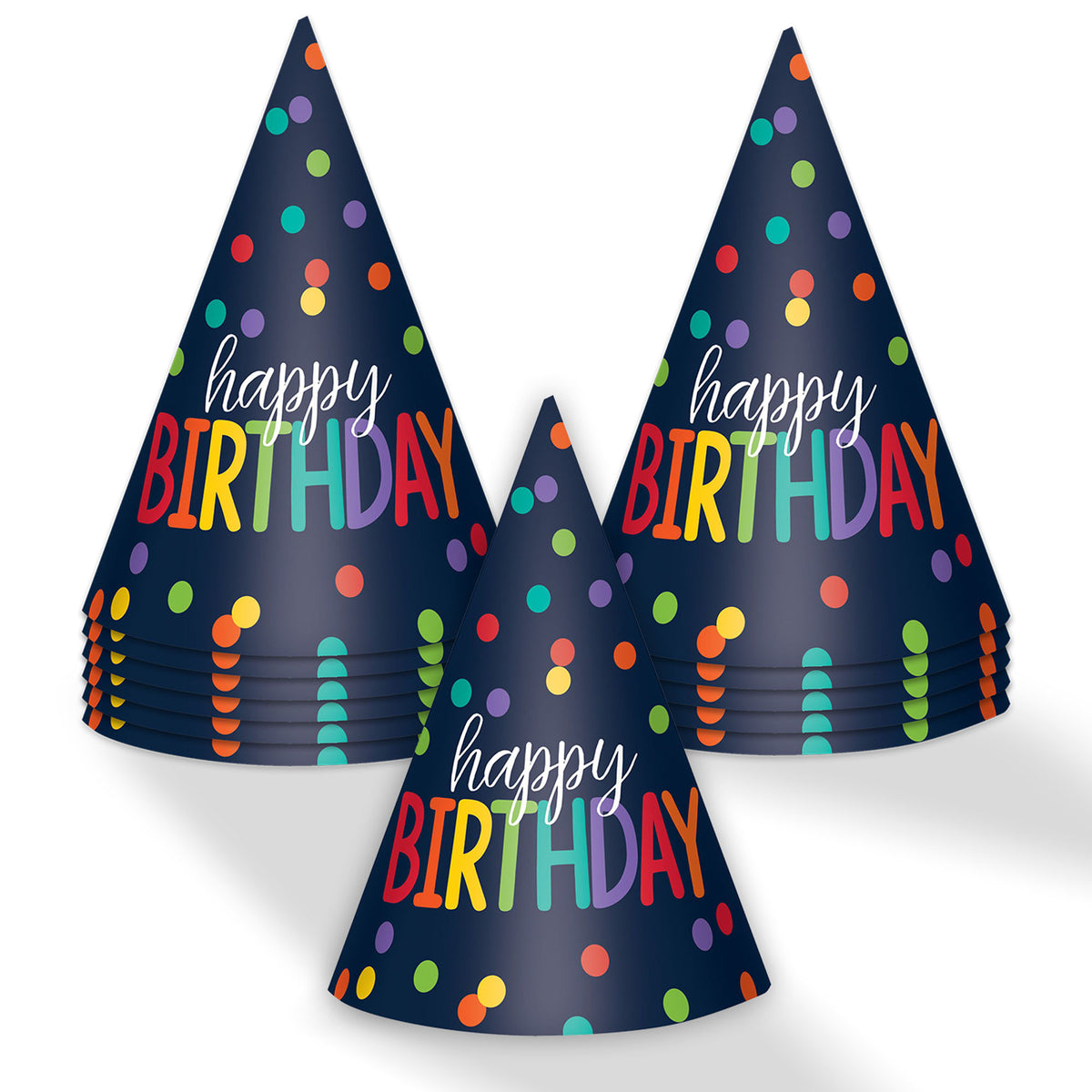 Happy Birthday Rainbow Dot Paper Cone Party Hats, 12 Count – Home & Hoopla