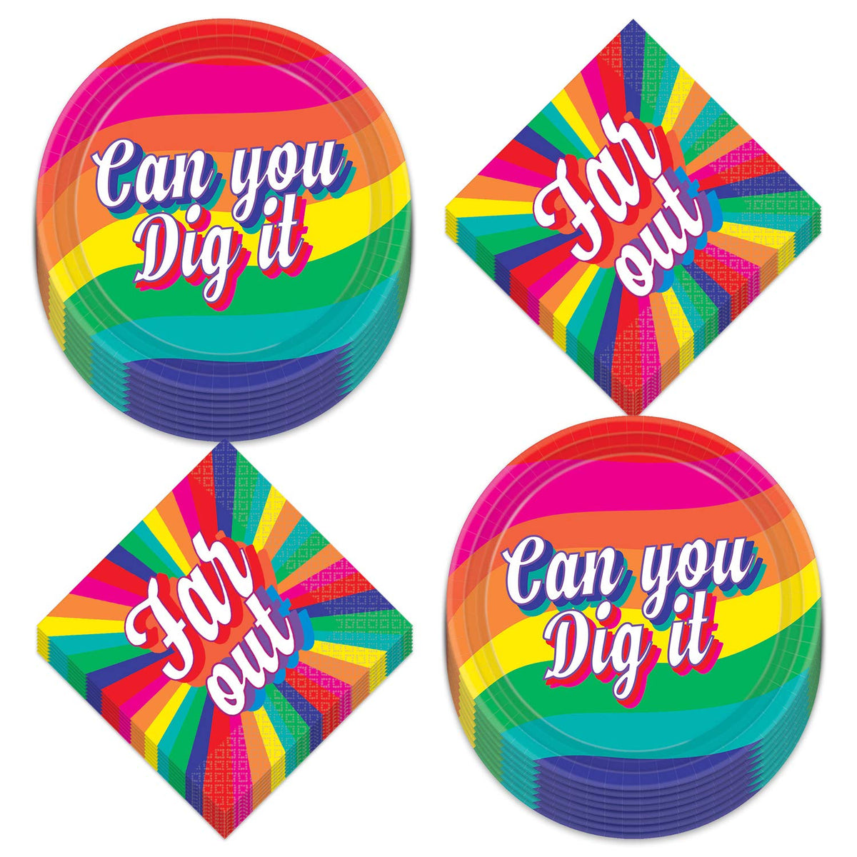 70's Decades Party Supplies - Can You Dig It Paper Dessert Plates and ...