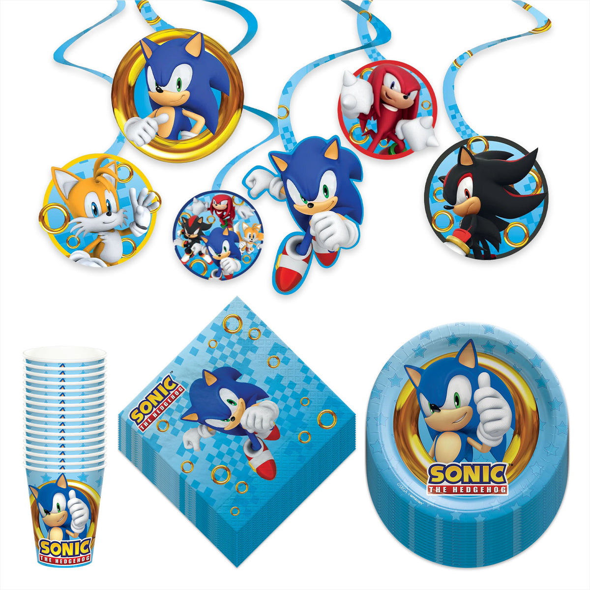 Sonic the Hedgehog Party Paper Dessert Plates, Napkins, Cups, and Hang ...