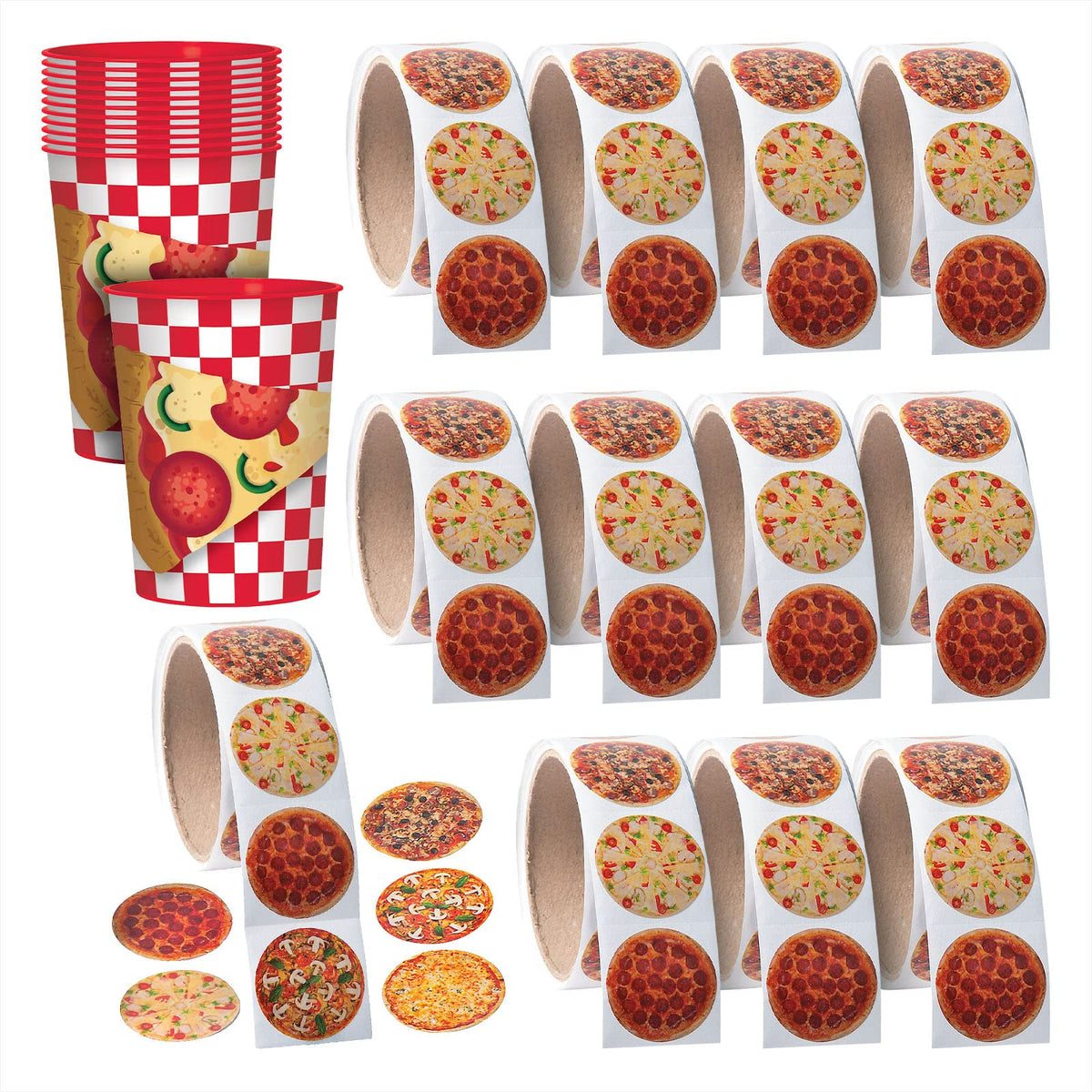 Pizza Party Favors - Plastic Keepsake Cups and Sticker Rolls for 12 Gu ...