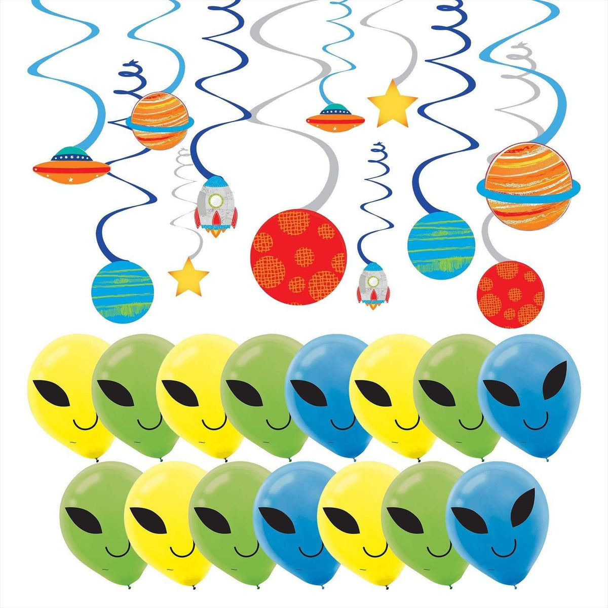 Blast Off Outer Space Party Accessories - Assorted Latex Alien Balloon ...